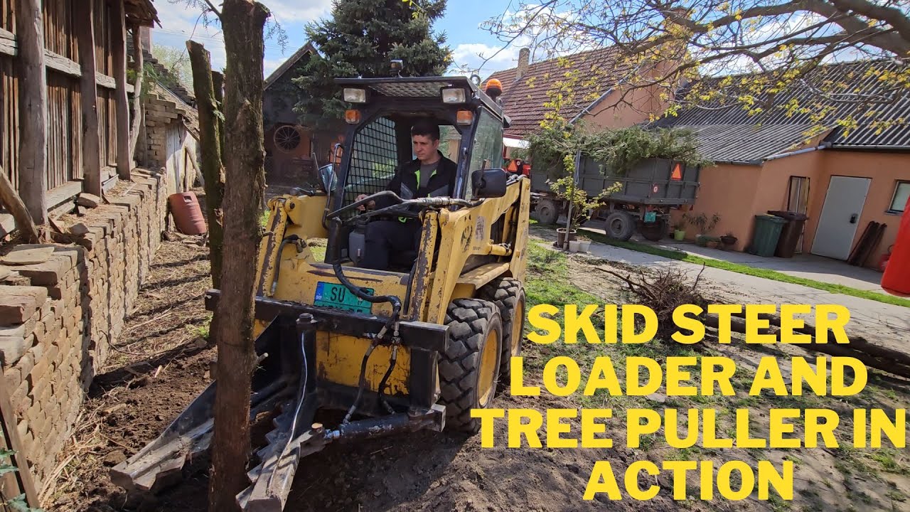 Powerful Wood Removal: Watch the Skid Steer Loader and Tree Puller in ...