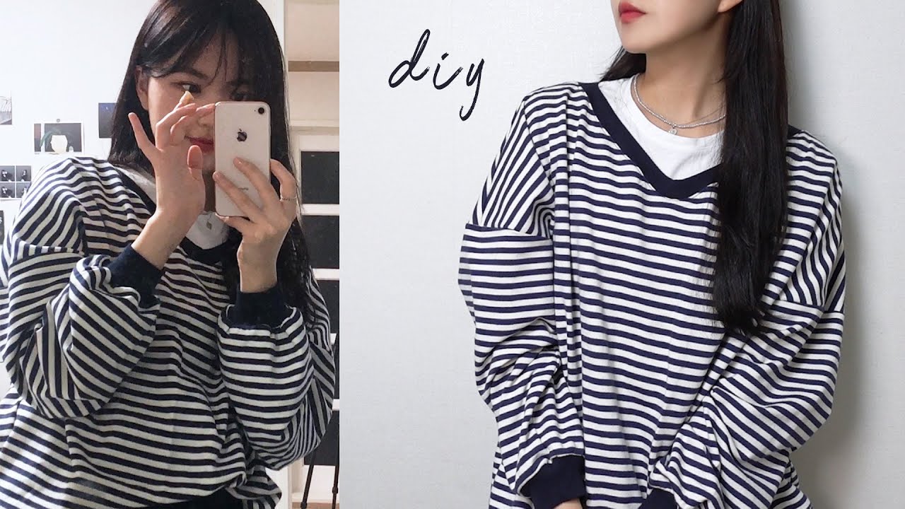sub) DIY / SWEAT SHIRT 스웨트셔츠 만들기, 스트라이프 스웻셔츠 / a sweat shirt sewing ...