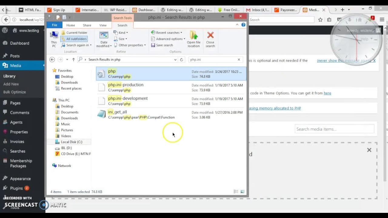 how to increase upload file size limit in wordpress using XAMPP php ini localhost - YouTube