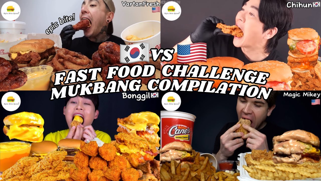 ASMR | 🇰🇷 VS 🇺🇸 FAST FOOD CHALLENGE MUKBANG COMPILATION! | FAST FOOD ...