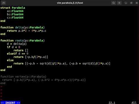 Finding the roots of a parabola in Julia using Copilot and Vim - YouTube