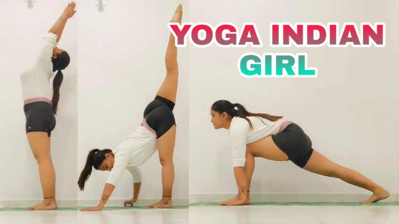 Indian Girl morning yoga and body straching workout, Suryanamskar yoga ...