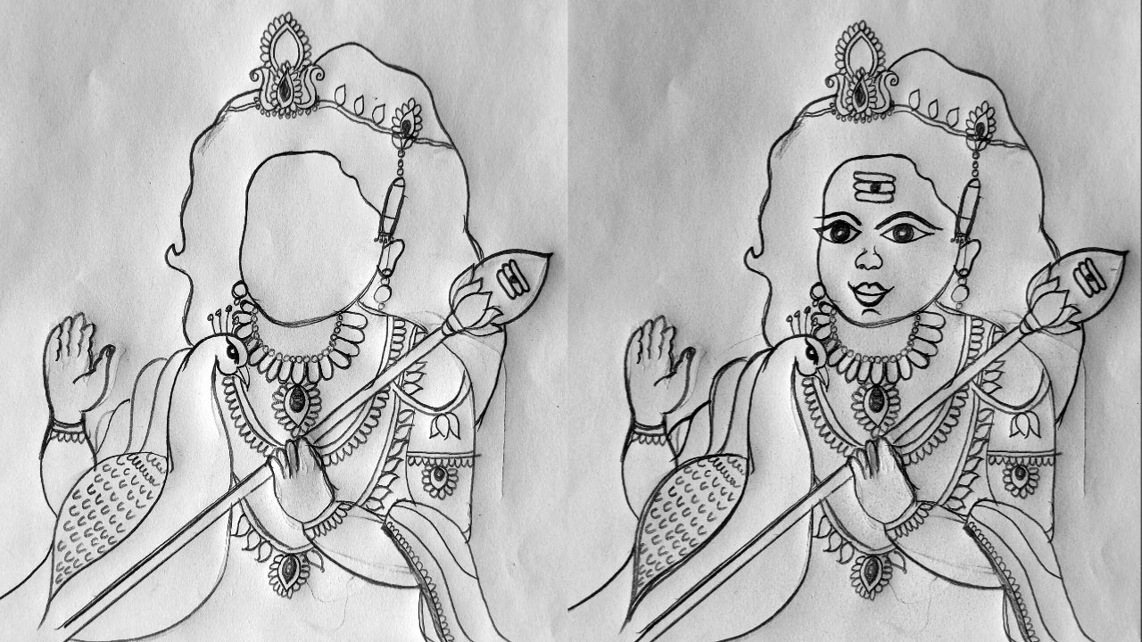 How to draw🌷🌿💐🦚 Lord mugugan step by step pencil drawing/karthikeya ...