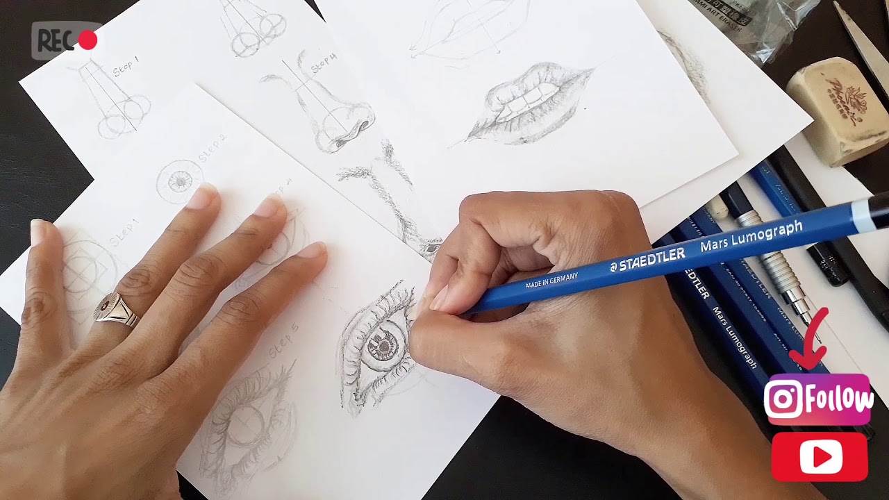 How to draw Facial Features | Step by Step | Pencil Drawing - YouTube