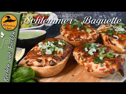 Knusprig - cremige Schlemmer Baguettes mit Schinkenaufstrich und Käse überbacken (Airfryer Rezept)