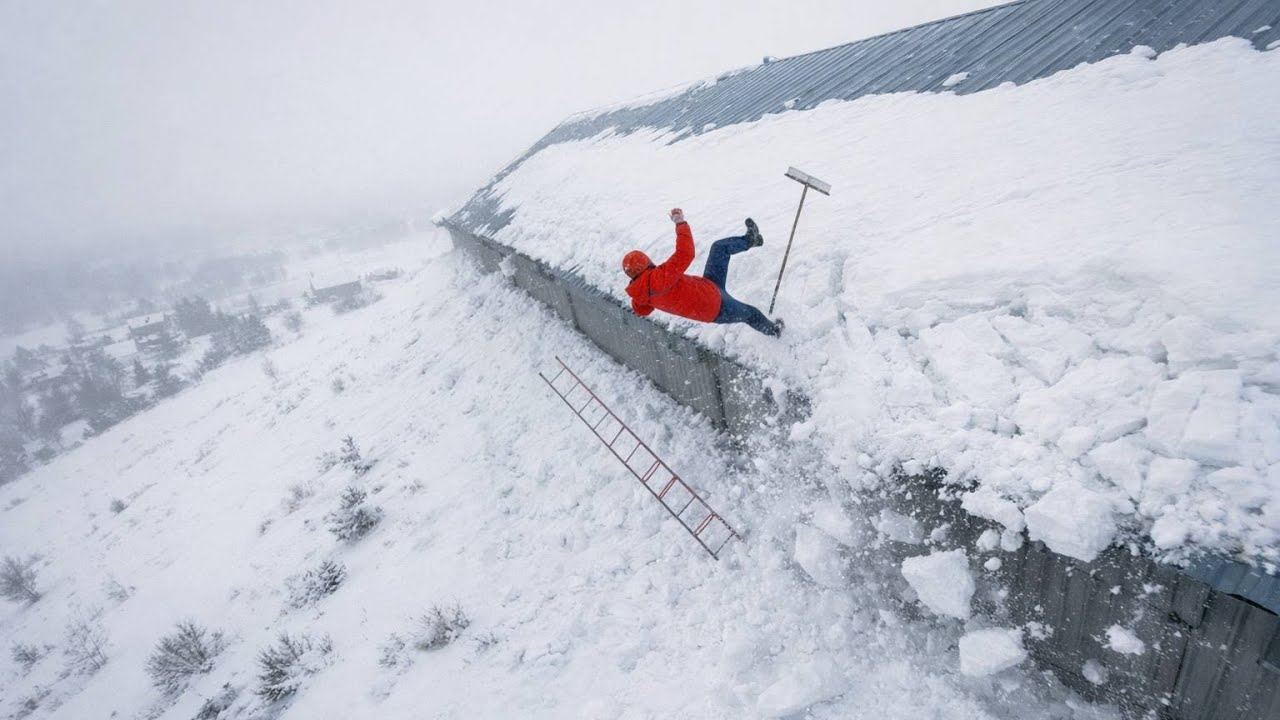 When Snow Removal Turns Stupid | Roof Avalanches & Plow Truck Fails ...