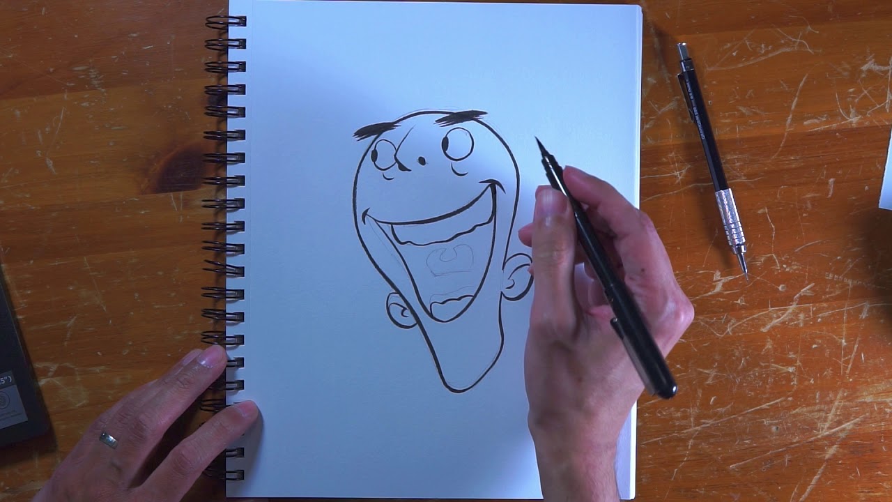 Inking Cartoon Character With Pentel Pocket Brush Pen - YouTube
