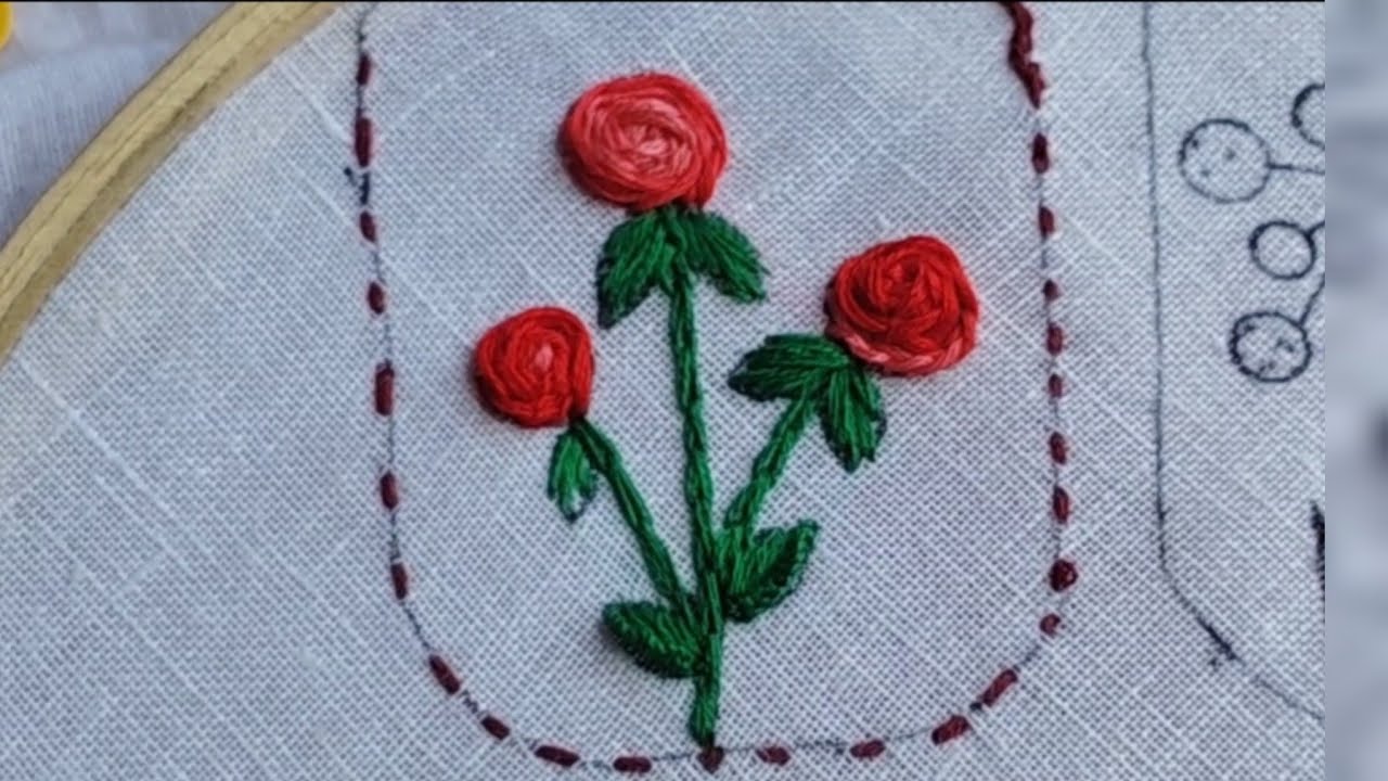 Very beautiful embroidery rose design in 5 very easy step . Embroidery tutorial 🪡 - YouTube