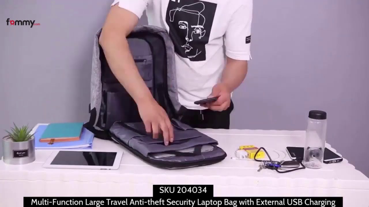 Anti-theft Security Laptop Bag with USB Charging Port - YouTube