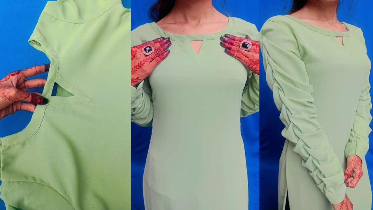 V shape neck design kurti cutting and stitching/ very trendy designing ...