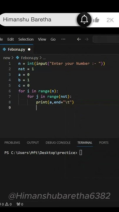 Part 04 Fibonacci Triangular Pattern By Python Himanshubaretha1 Codingpatterns 