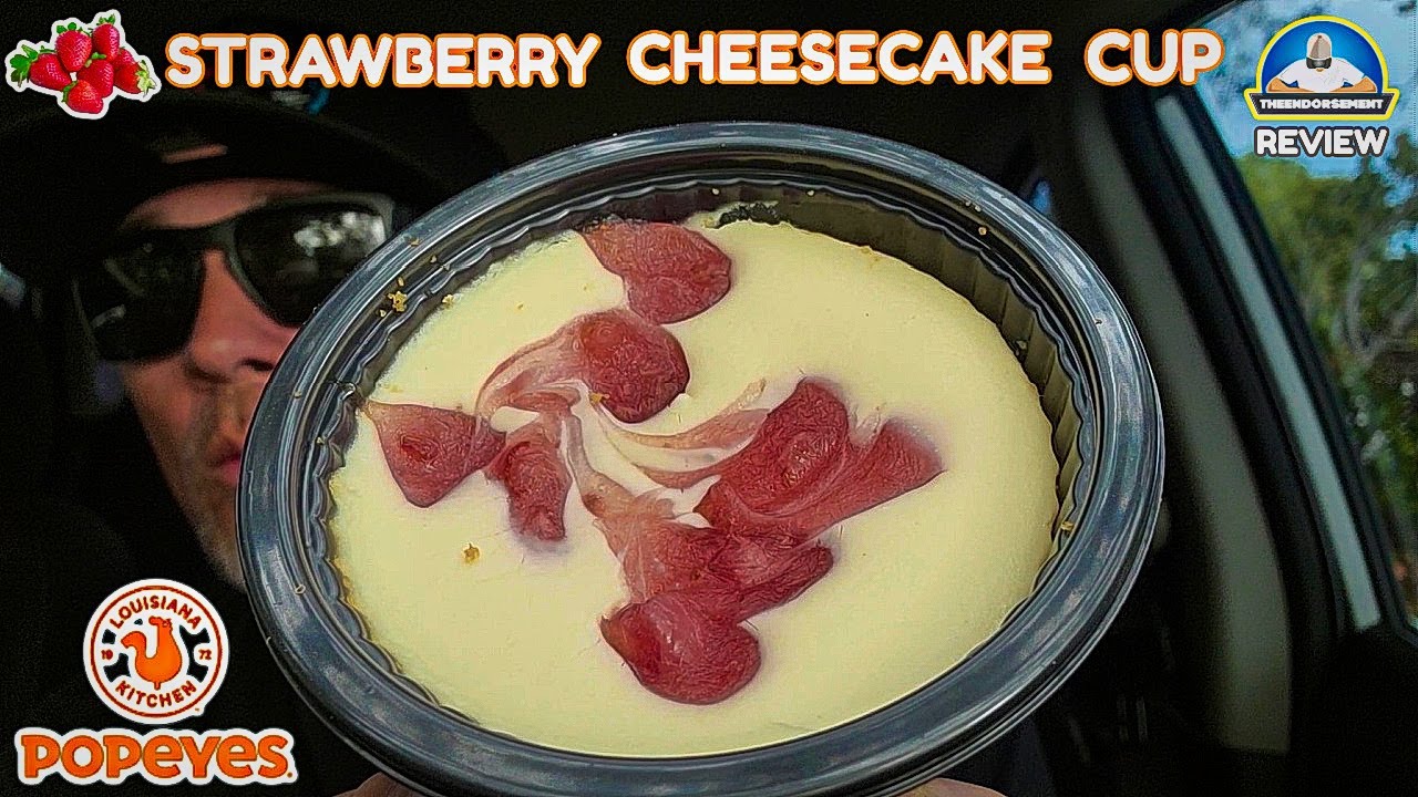 Popeyes® Strawberry Cheesecake Cup Review! 🍓🧀🥮 | Fast Food Dessert ...
