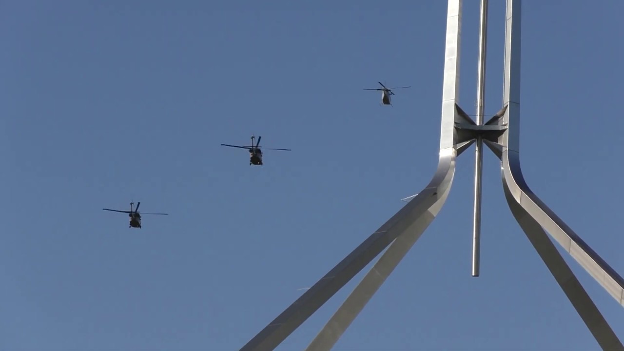 ADF helicopter flypast in Canberra - YouTube
