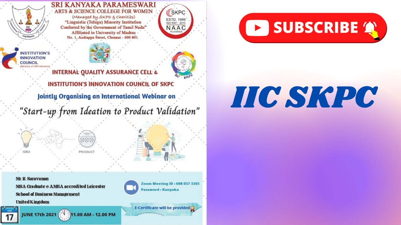 IIC SKPC - Start up from Ideation to Product Validation - YouTube