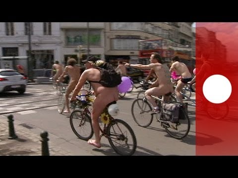 Nude cyclists in protest