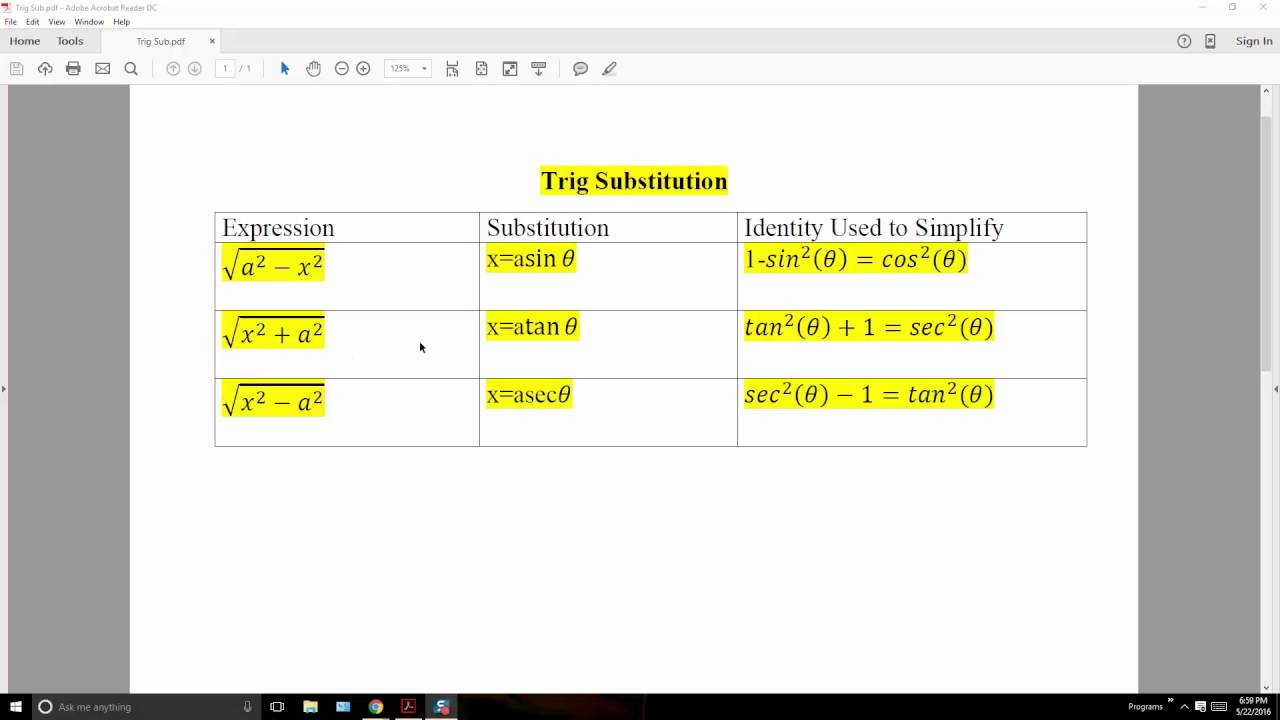Reference: Trig Substitution - YouTube