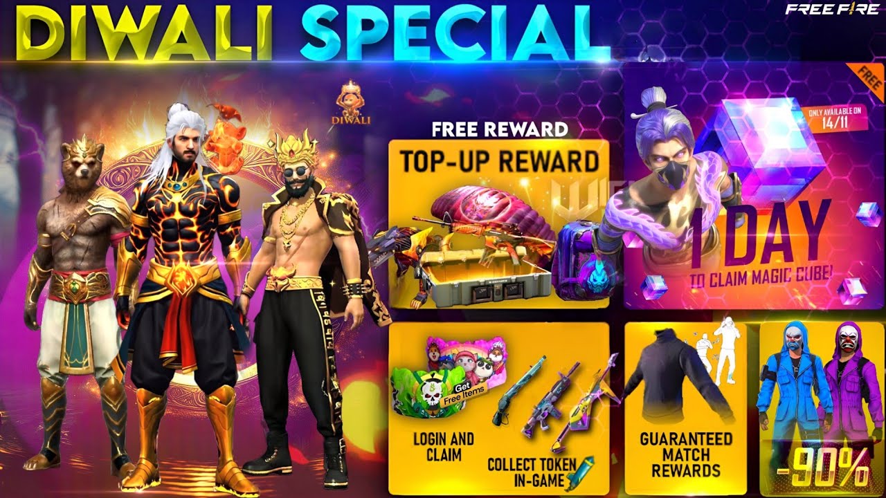 DIWALI EVENT FREE FIRE 2024, GOLDEN SHADE BUNDLE, M1887 RETURN | FREE ...