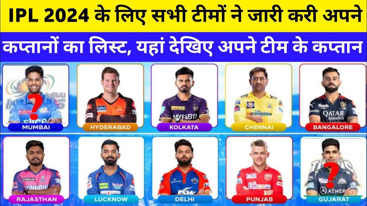 IPL 2024 ALL TEAM CAPTAIN LIST, यहां देखिए, ipl 2024 के सभी टीमों के ...