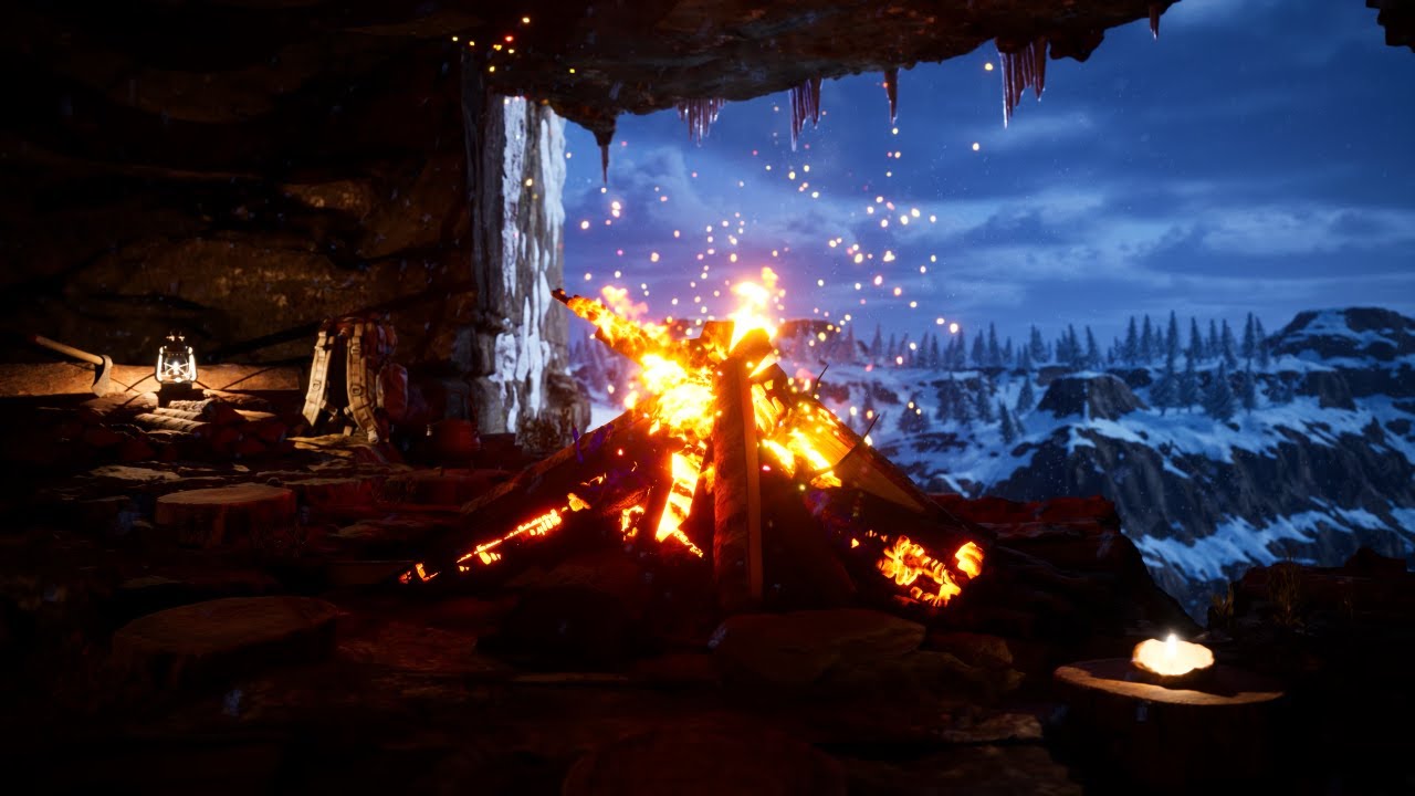 Cozy Winter Cave Ambience | Crackling Fire | Deep Sleep | 4K | 8Hrs ...