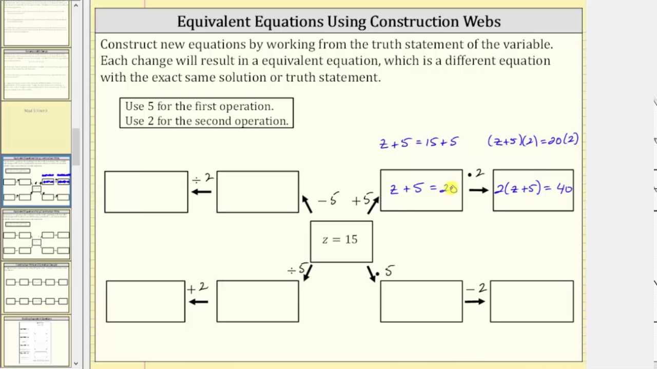 Create Equivalent Equations Using Construction Web I (Two Step) - YouTube