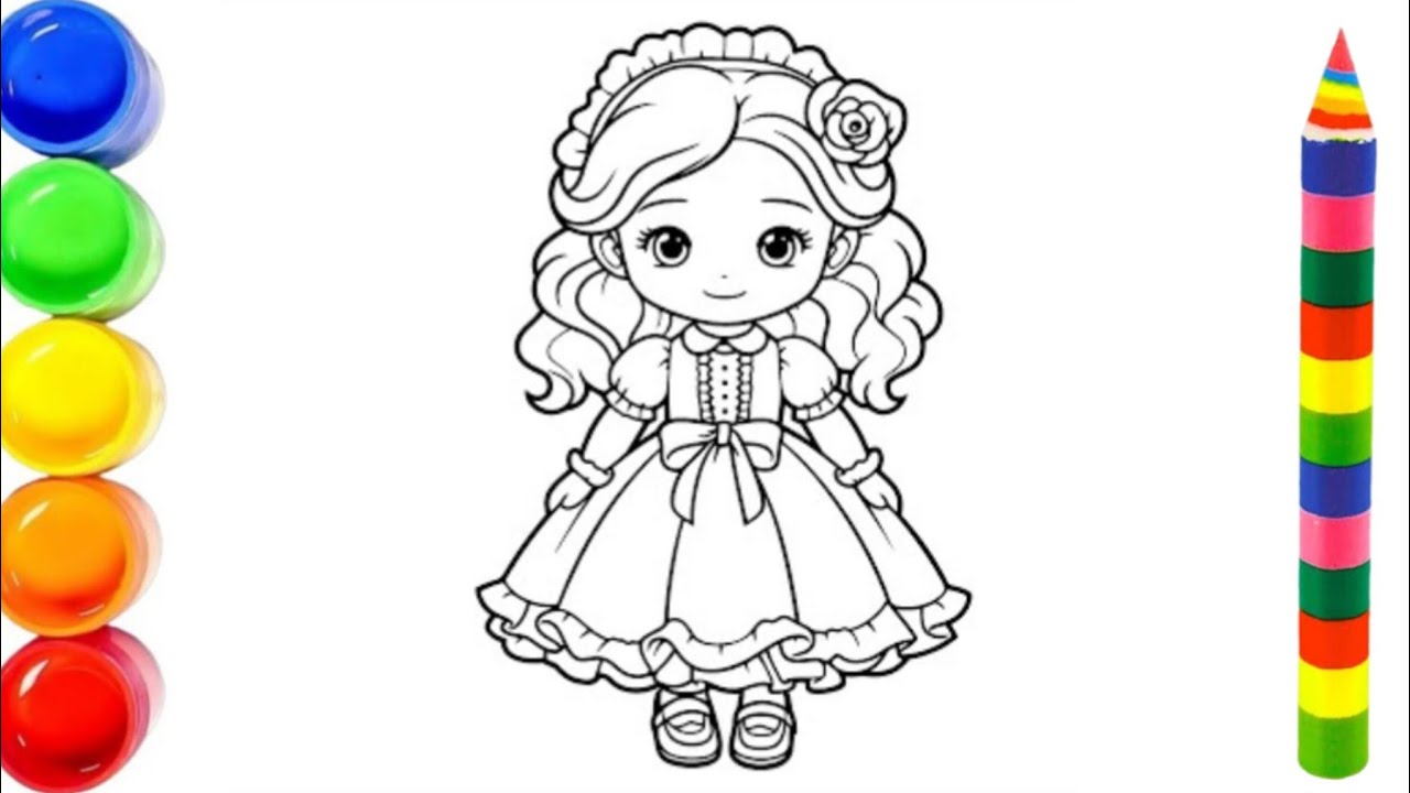 How to draw and color doll for kids and toddlers | Doll drawing easy ...