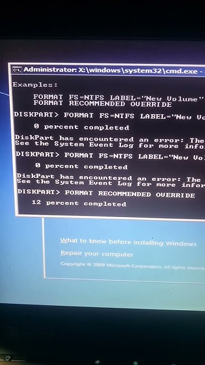 Diskpart has encountered an error: The parameter is incorrect. See the System Event Log for more ...
