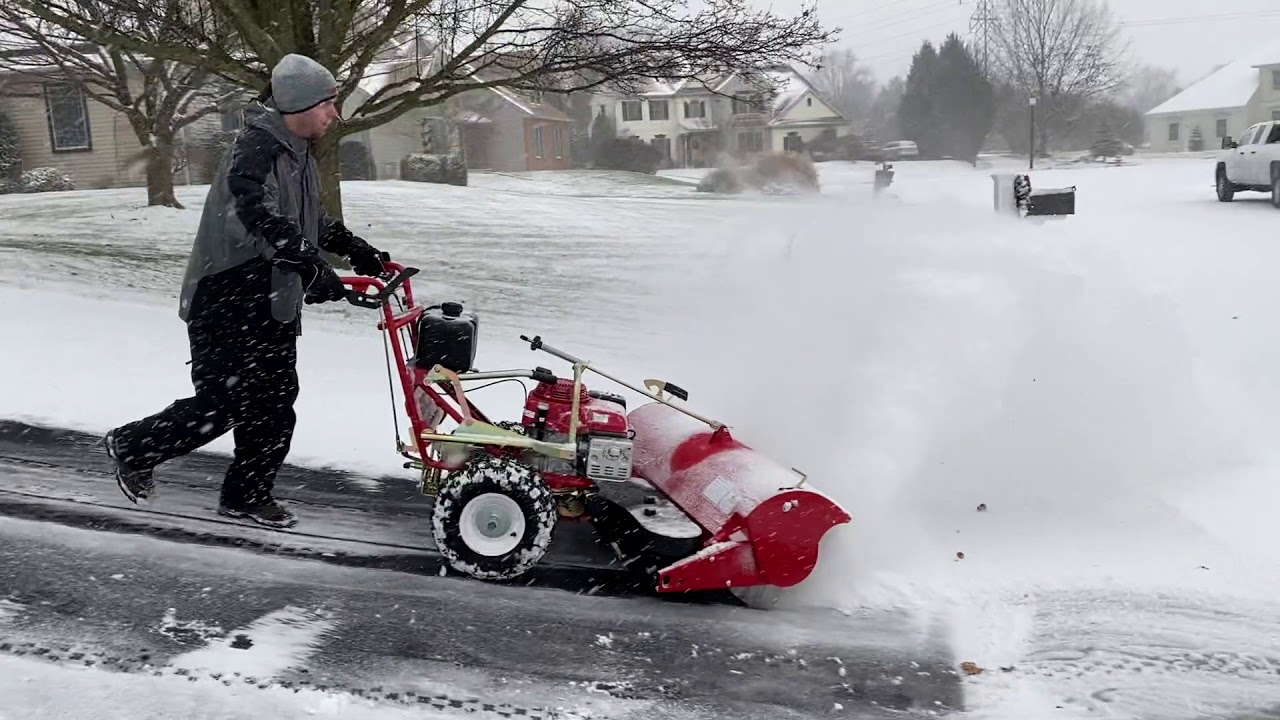 Clearing Snowy Driveways With The Power Broom - Turf Teq Snow Removal ...