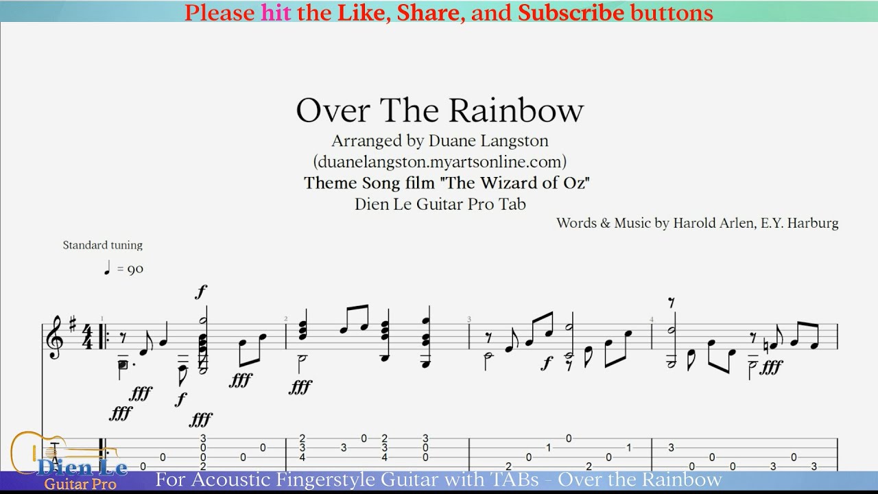 Over the Rainbow - For Acoustic Fingerstyle Guitar with TABs - YouTube