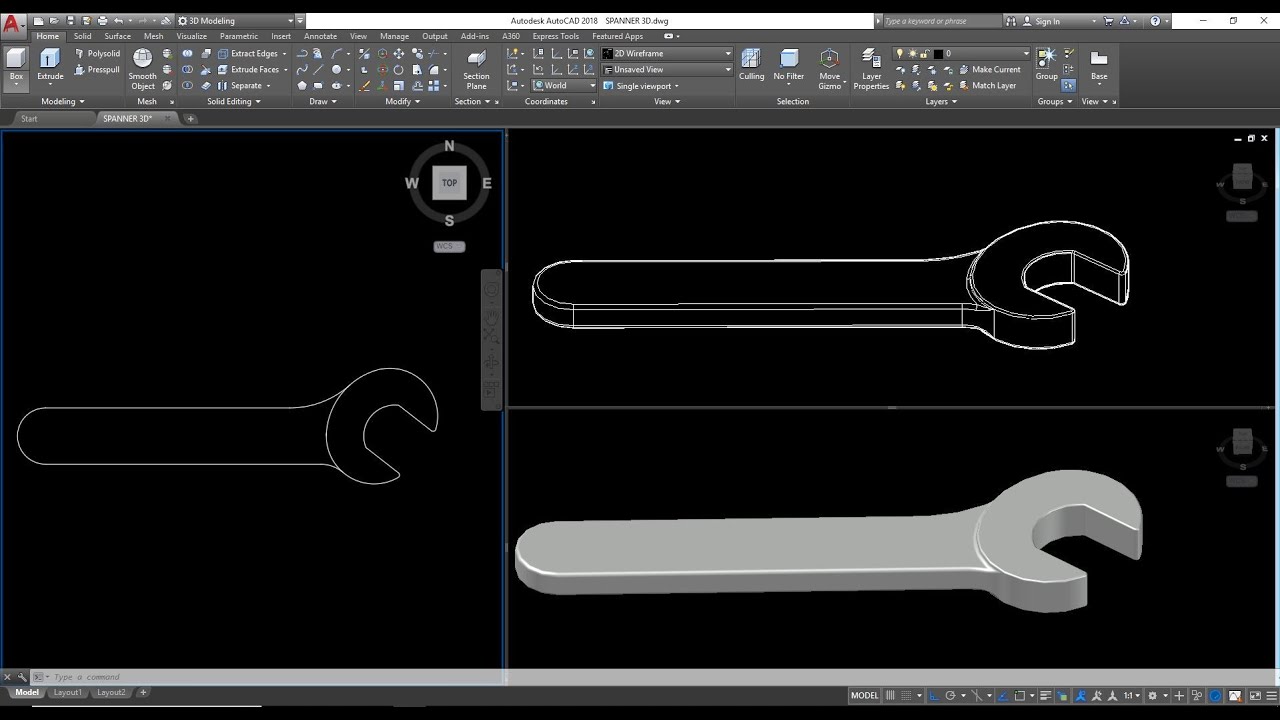 3D Spanner AutoCAD Tutorial || CADSIKHE - YouTube