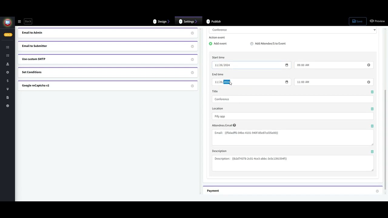 Connect the form to Google Calendar in Pify Form Builder App - YouTube