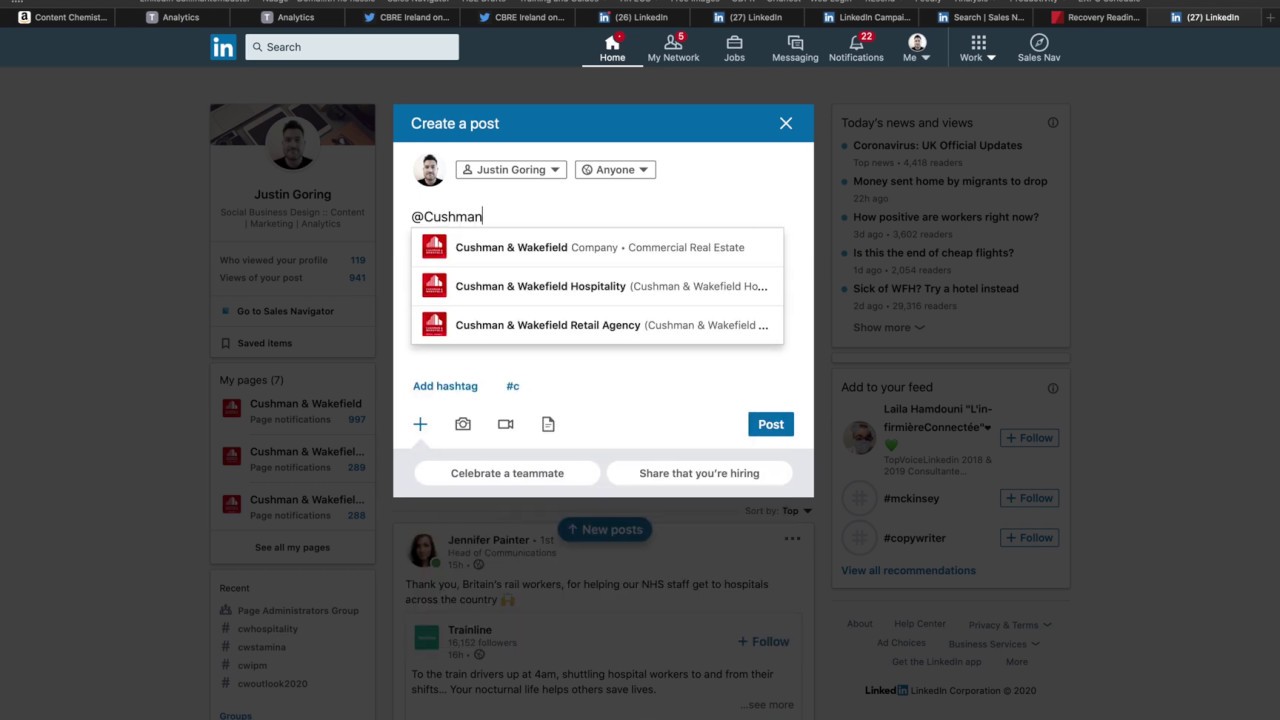 How to reference a company in a post using you personal profile in ...