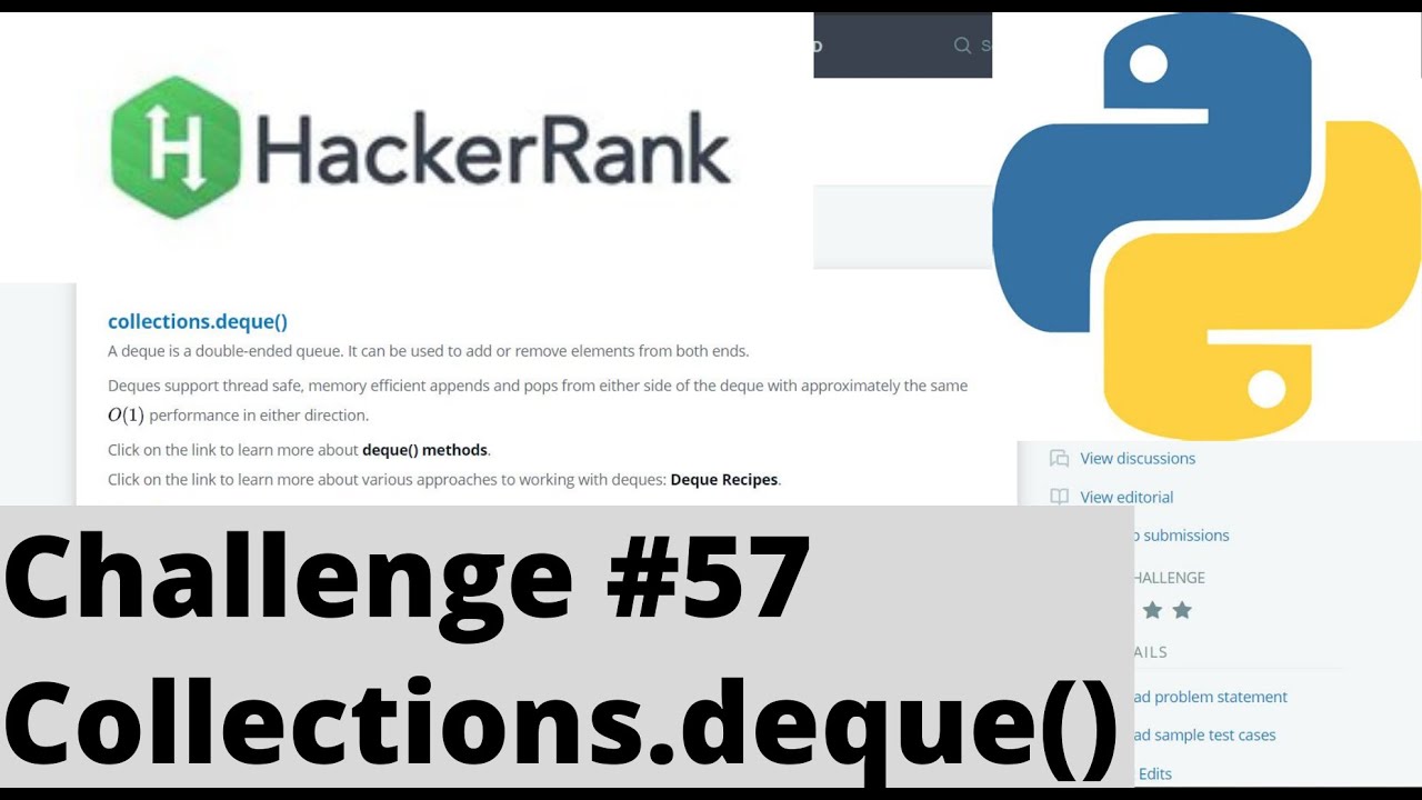 Hackerrank Python Challenge 57 Collections Deque Youtube