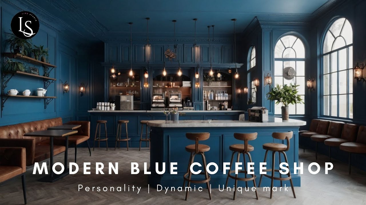 Stepping into Serenity A Modern Blue Coffee Shop - YouTube