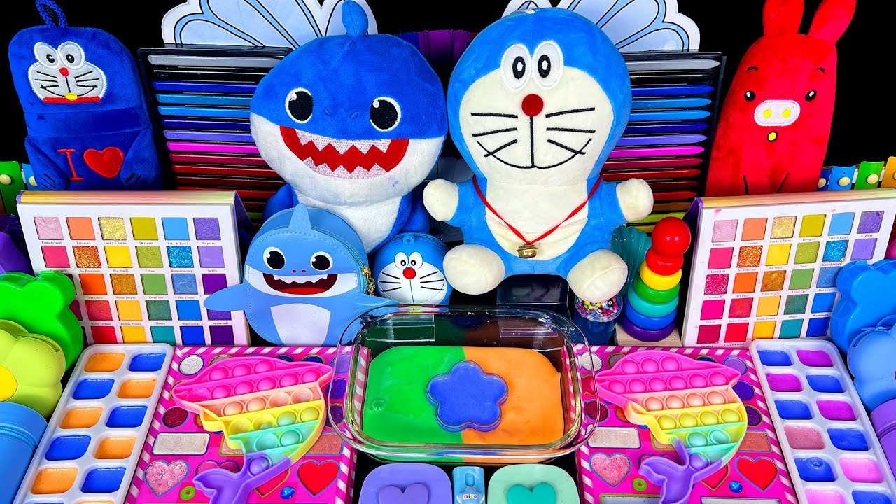 [ASMR] Mixing " DORAEMON " Eyeshadow, Glitters Into Clear Slime ...