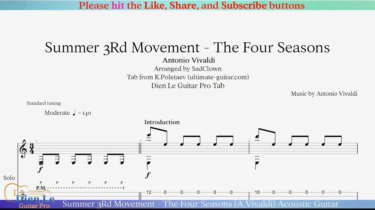 Summer 3Rd Movement - The Four Seasons (A.Vivaldi) Acoustic Guitar ...