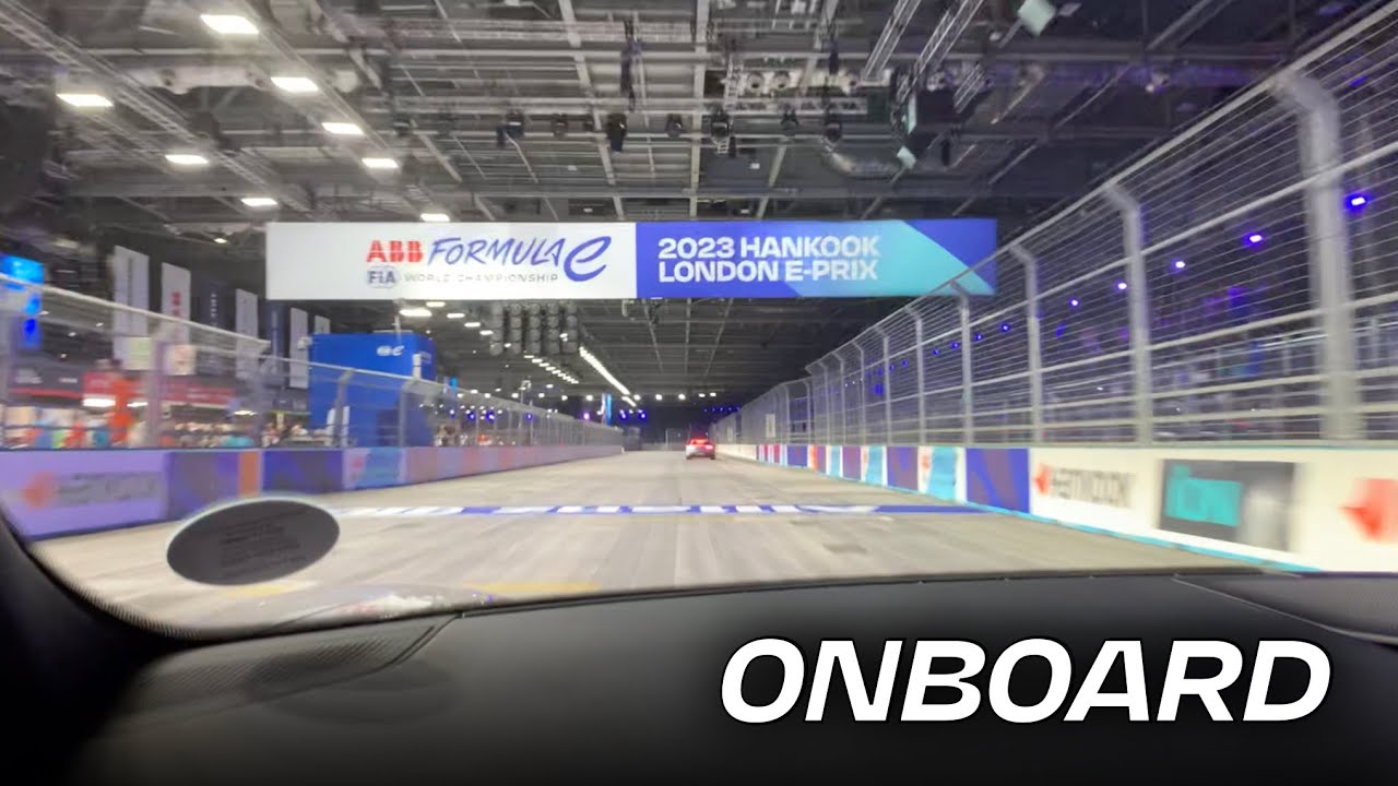 Onboard lap of the ExCeL London Formula E circuit in a Porsche Taycan ...