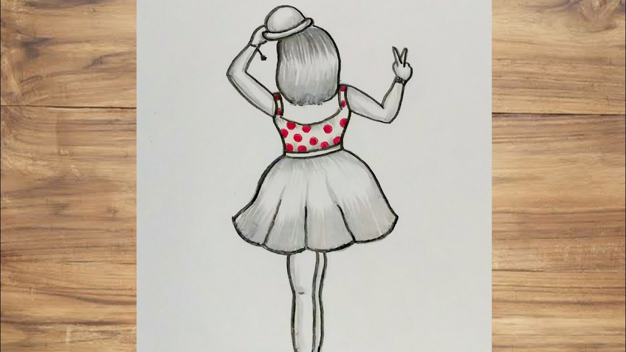How to draw Girl with cute pose / Cute girl draw for beginners - YouTube