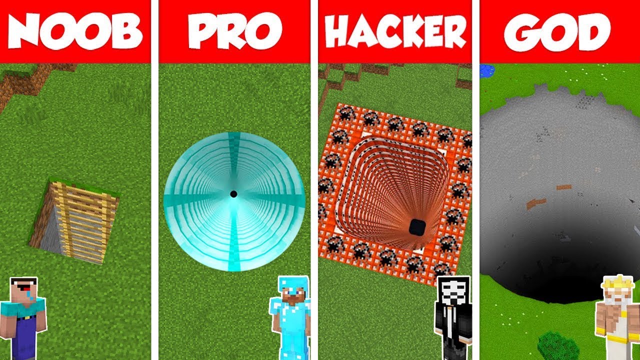 Minecraft Battle: NOOB vs PRO vs HACKER vs GOD: DEEPEST TUNNEL HOUSE ...
