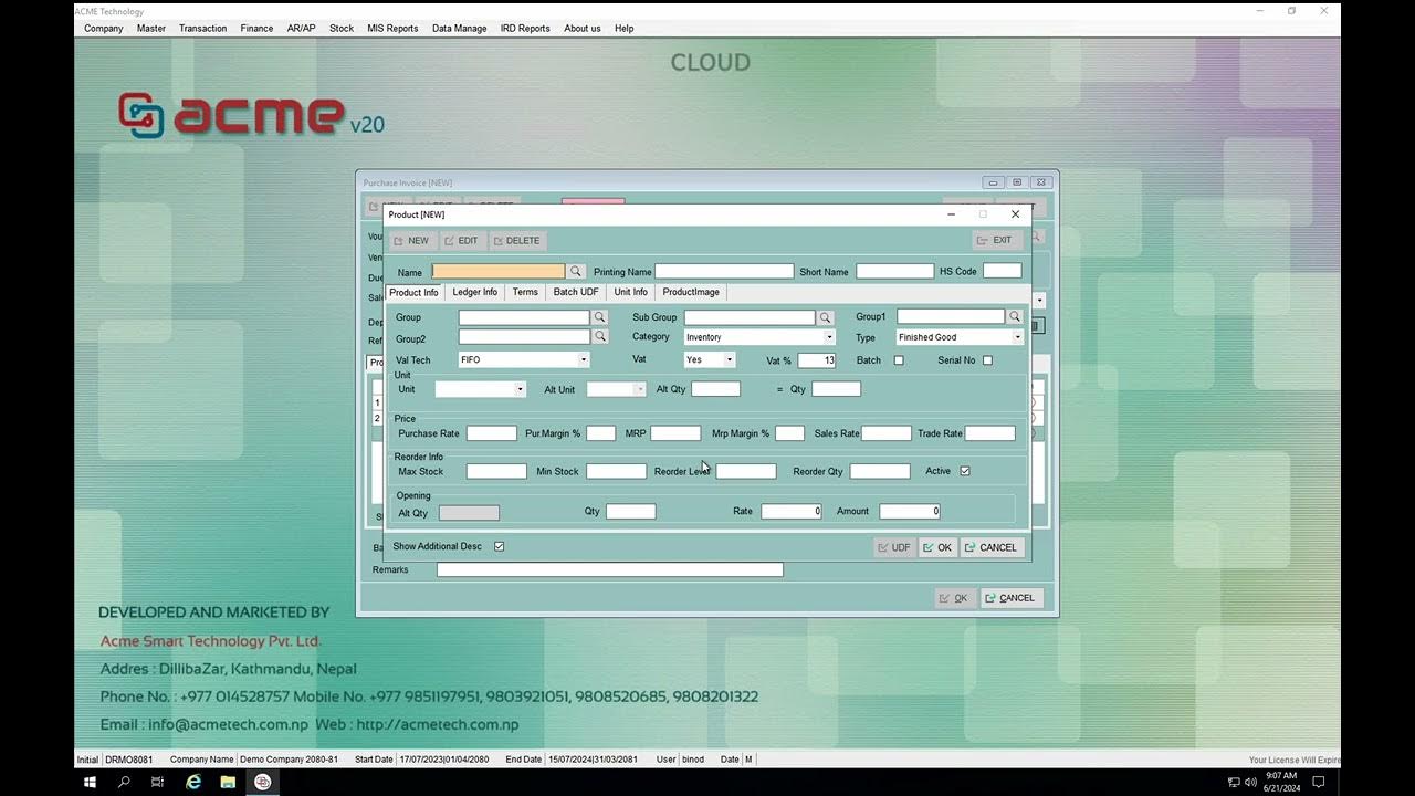 Acme v-20 Business Accounting Software Part-1 - YouTube