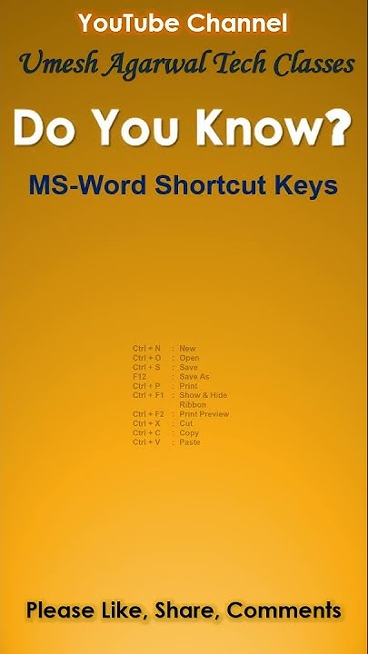Microsoft Word Shortcut Keys (Part 1) - YouTube