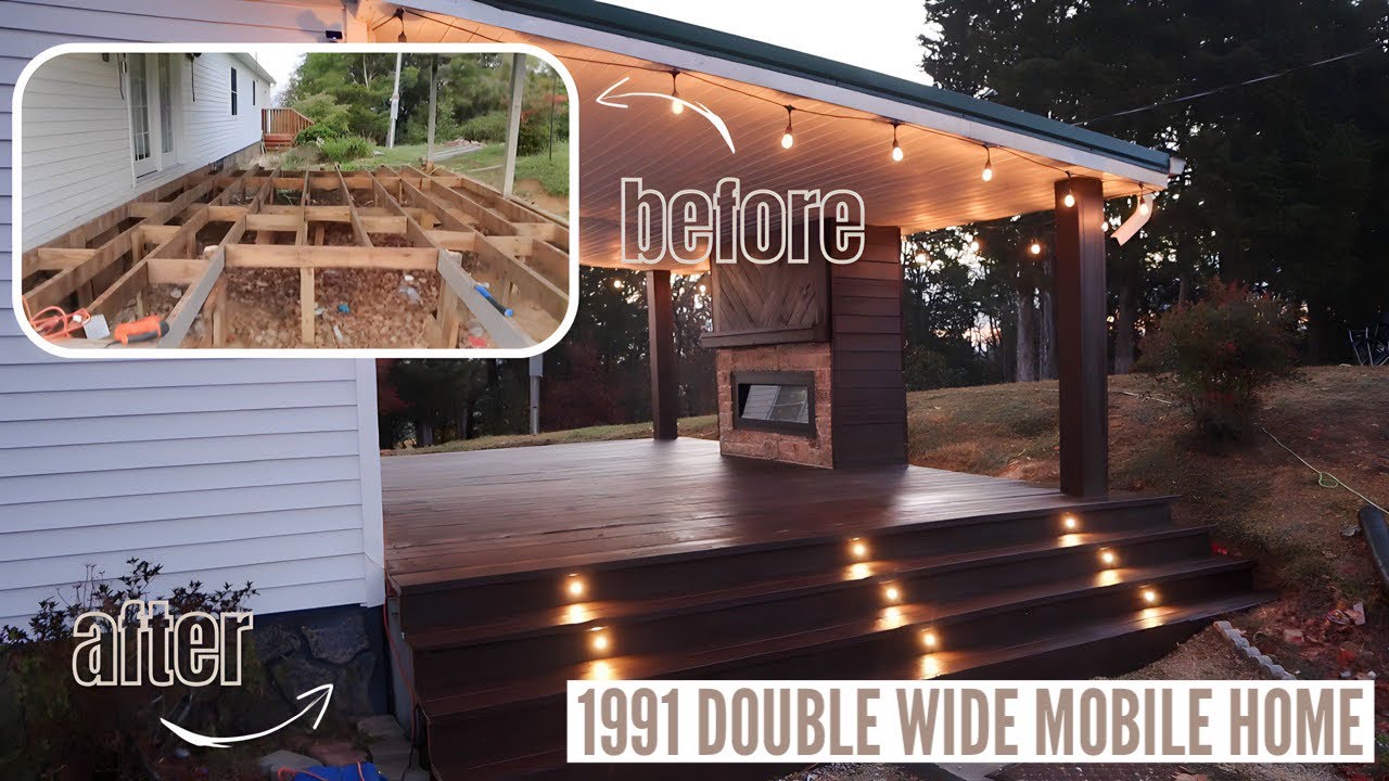 MOBILE HOME DREAM PORCH REVEAL | EXTREME start to finish double wide ...