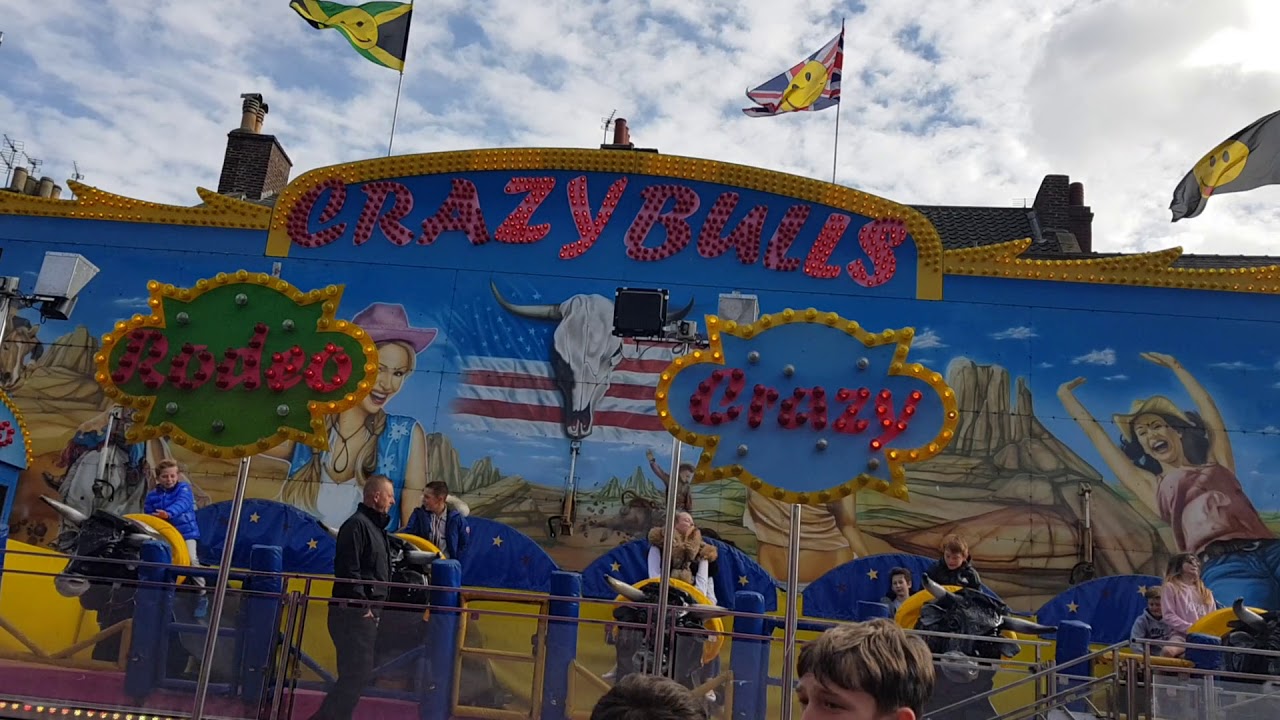 John holdsworth Crazy bulls off ride stokesly funfair 2018 - YouTube