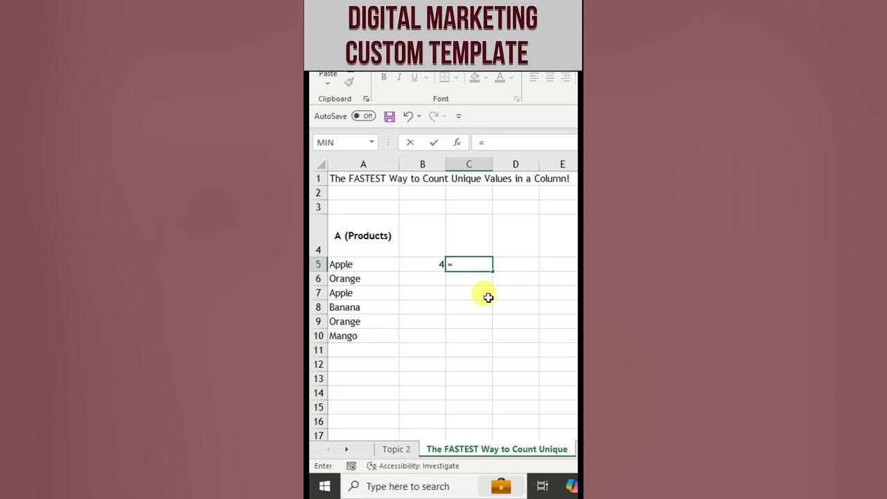 How to count Unique Values in Excel - YouTube