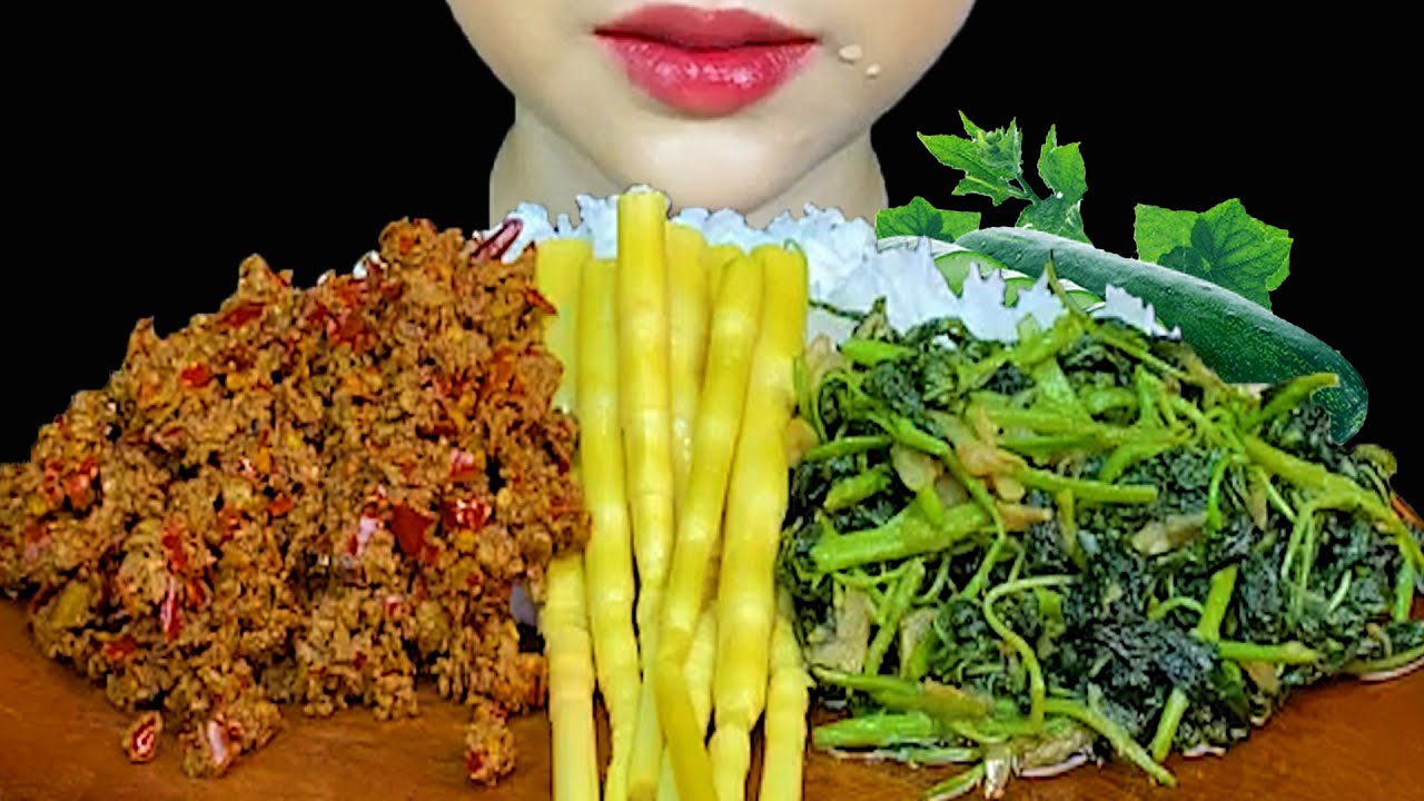 SPICY FRIED GREEN TAMARIND, STIR FRIED GREEN PUMPKIN LEAVES & BAMBOO ...
