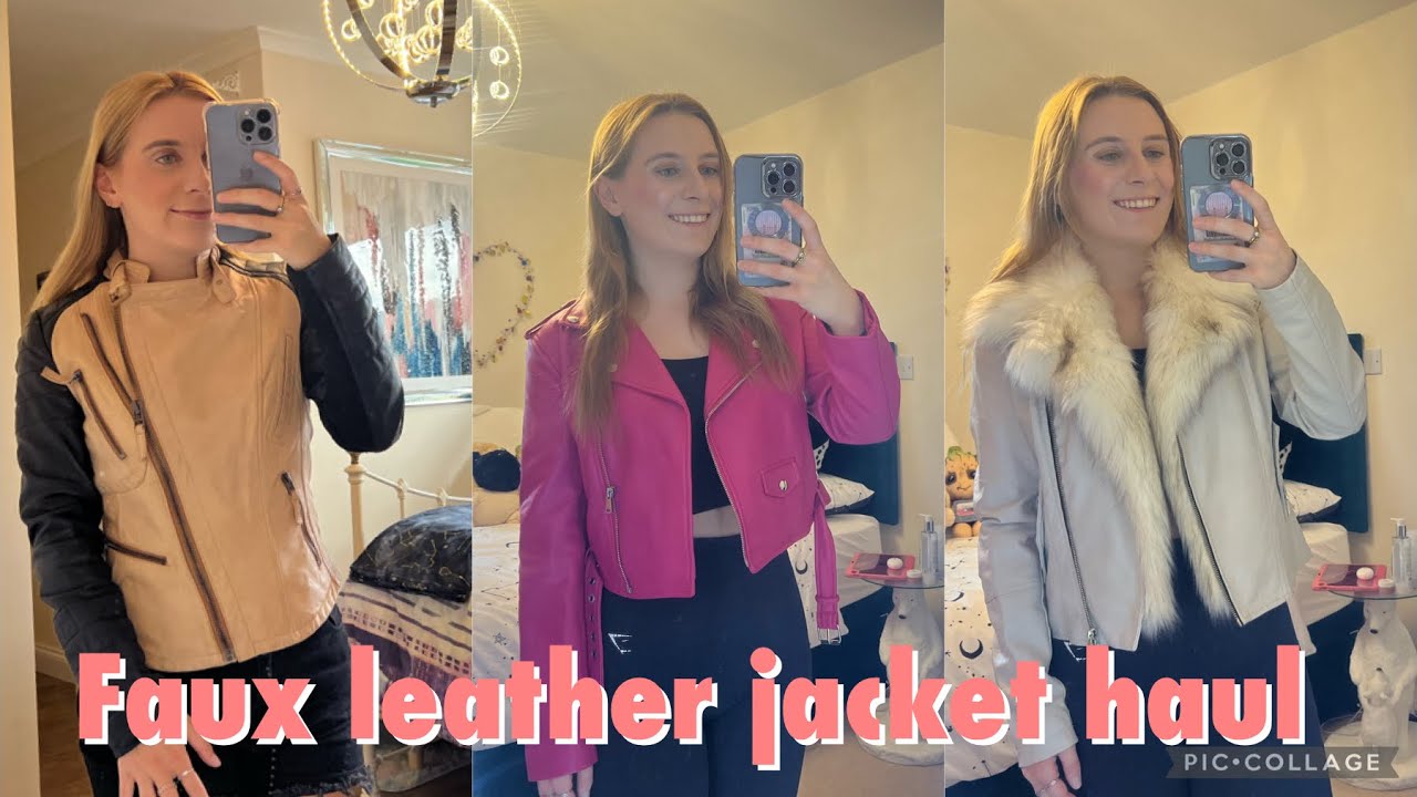 Faux leather jacket try on haul 💕 #fashion - YouTube