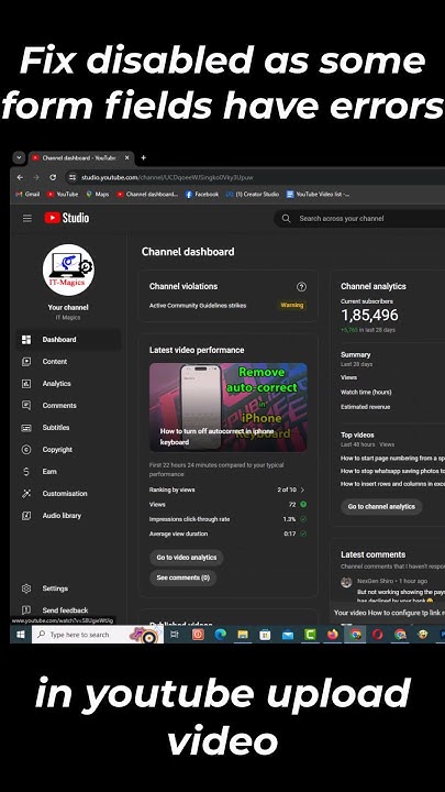 Fix disabled as some form fields have errors in youtube upload video - YouTube