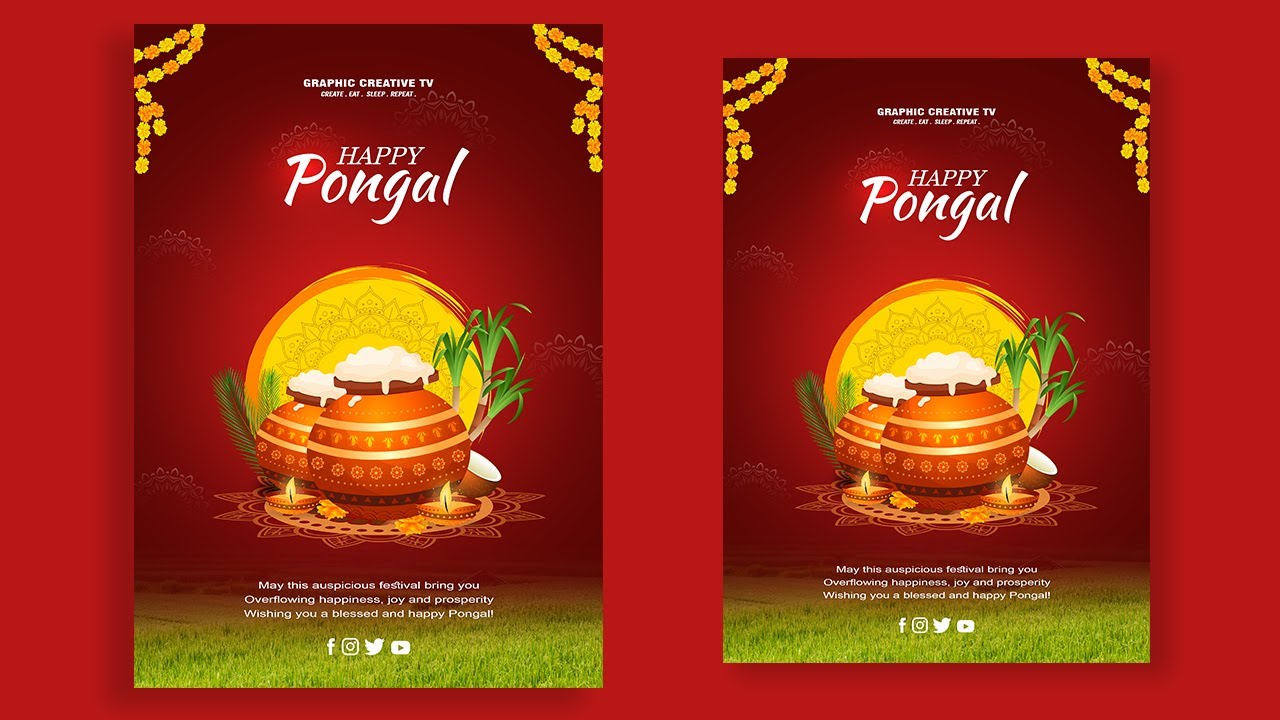 How To Make Pongal Banner Design In Photoshop | Pongal Poster Design ...