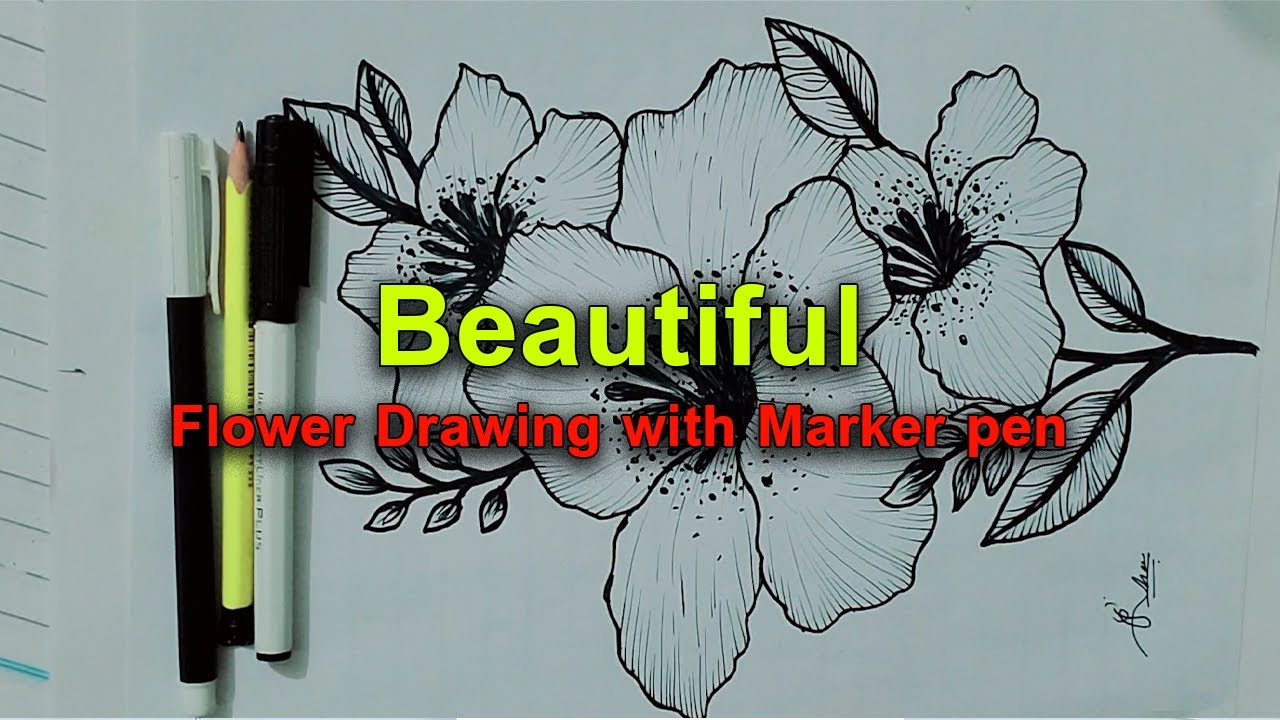 Beautiful flowers Draw with marker pen & pen - YouTube