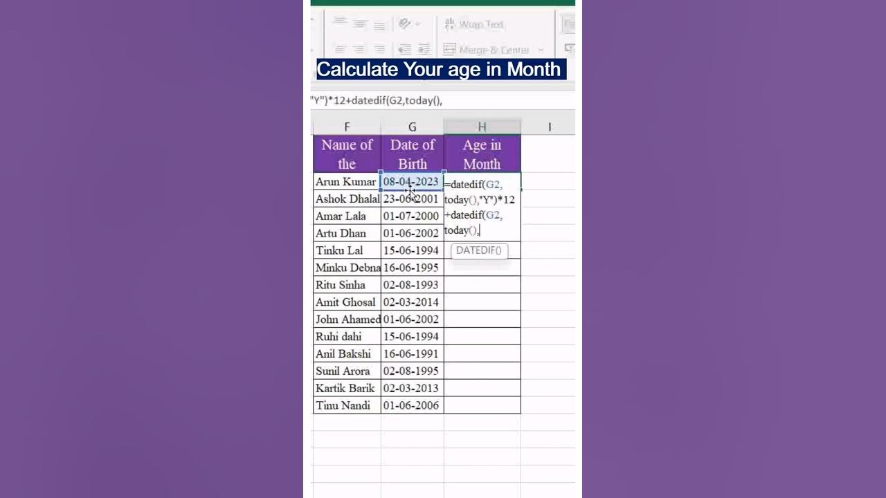 Calculation Of Age In Months Exceltricks Exceltech Exceltips