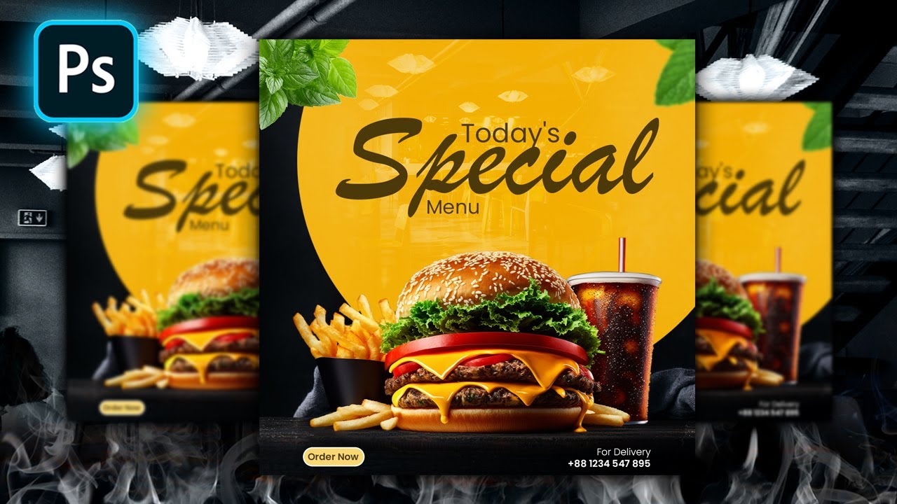 Food Social Media Banner Design in Photoshop Tutorial | Burger Social ...